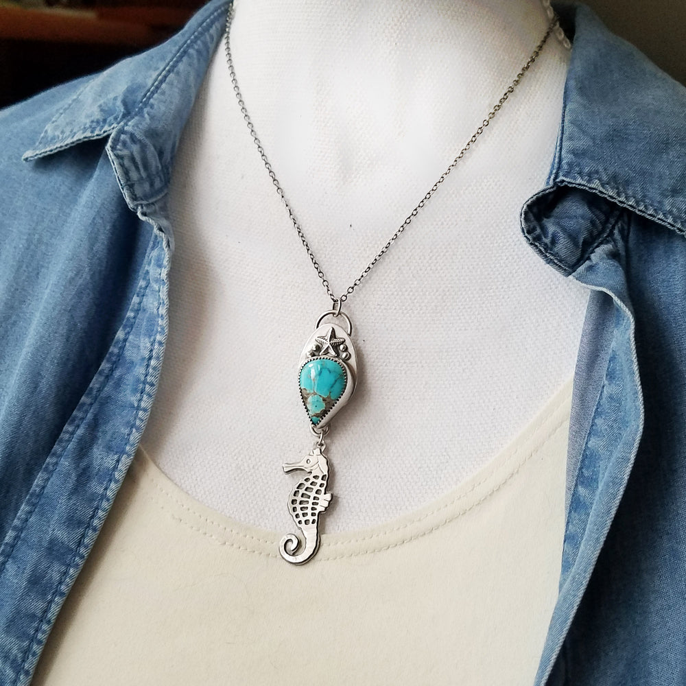 Turquoise Sterling Silver Seahorse Necklace - A Twist of Whimsy